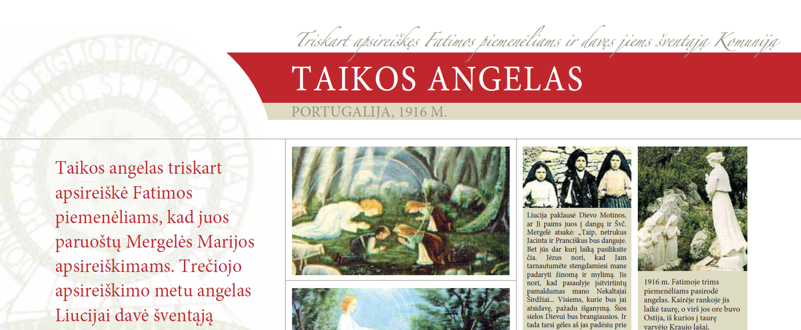Portugalija, Fatima, Taikos angelas, 1916 - Dievo stebuklai